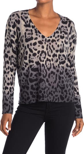 360 CASHMERE Lauren V-Neck Leopard Print Cashmere Sweater | Nordstromrack
