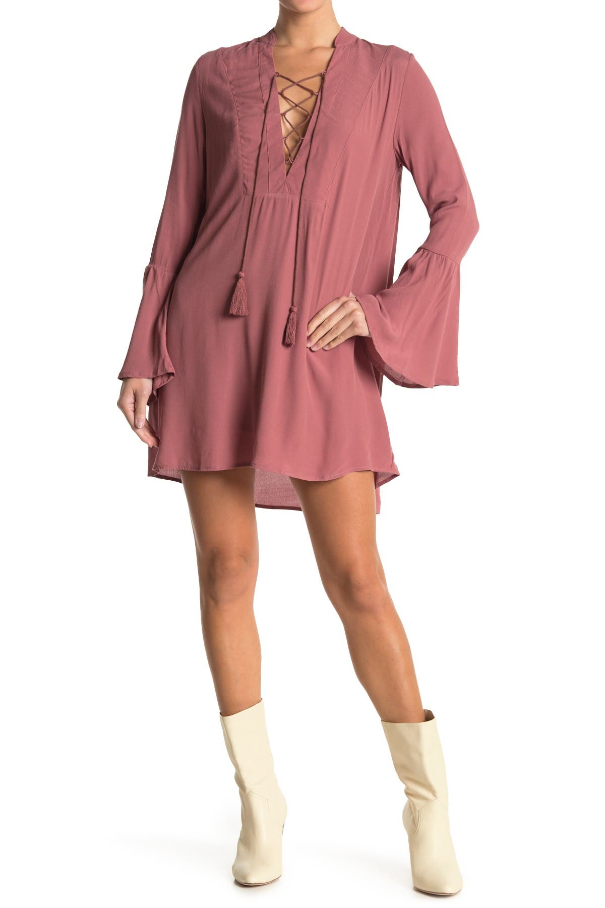 Lost + Wander Hailey Bell Sleeve Lace-Up Dress | Nordstromrack