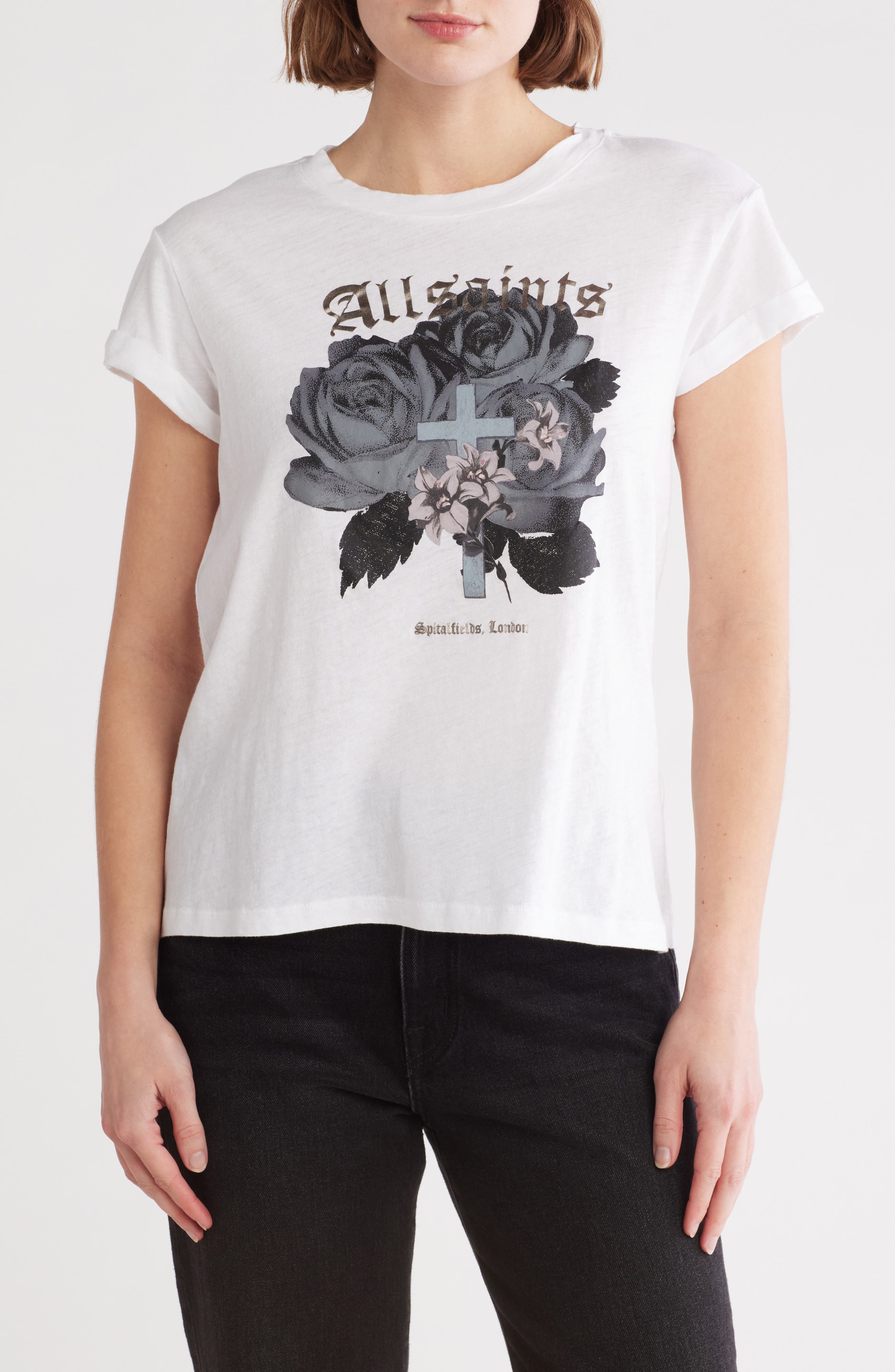 AllSaints Mono Rose Anna Cotton Graphic T-Shirt | Nordstromrack