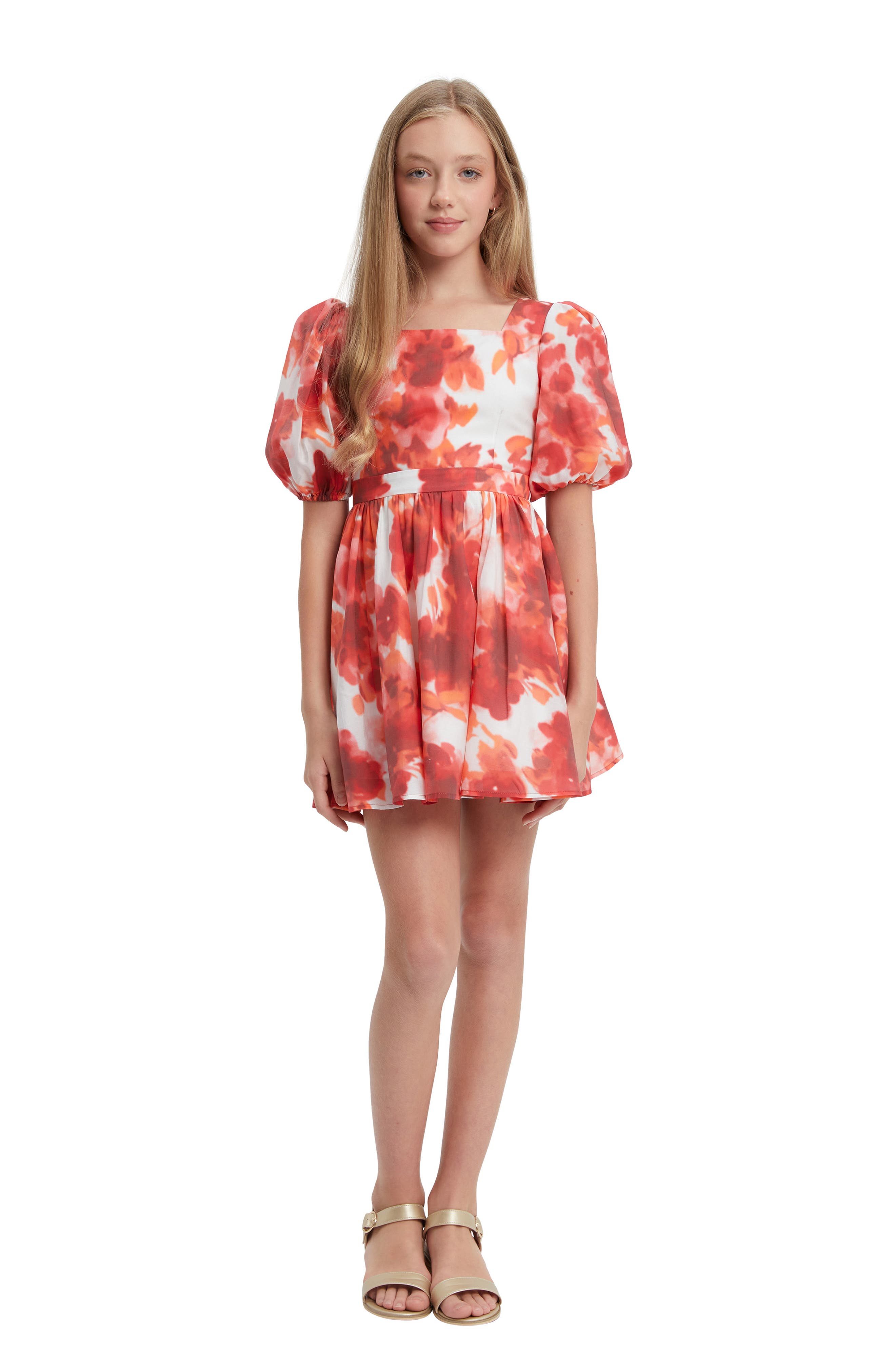 Bardot Junior Kids' Marla Puff Sleeve Tie Back Minidress | Nordstrom