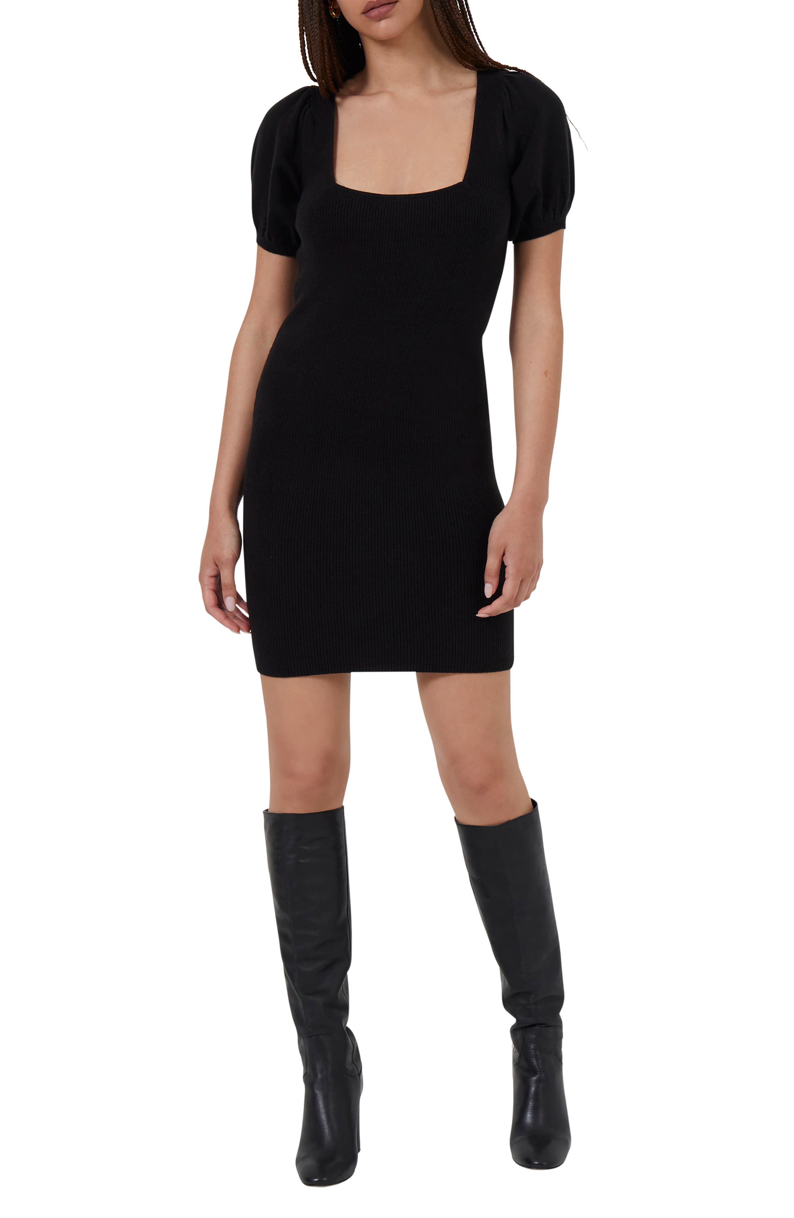 French Connection Ribbed Puff Sleeve Sweater Dress | Nordstromrack
