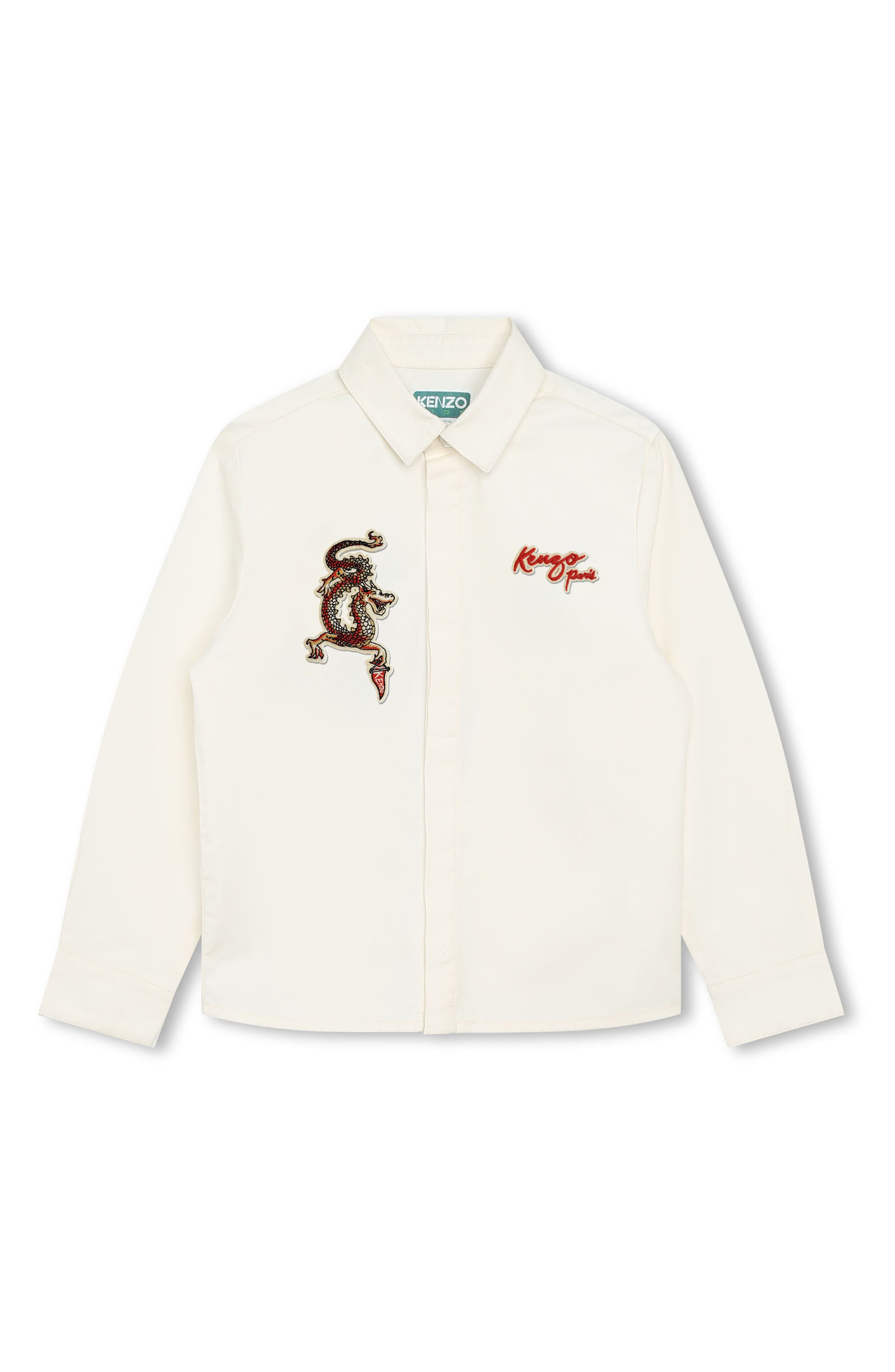 KENZO Kids' Embroidered Dragon Cotton Twill Button-Up Shirt | Nordstromrack