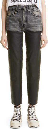 R13 Courtney Leather Chaps Straight Leg Jeans | Nordstrom