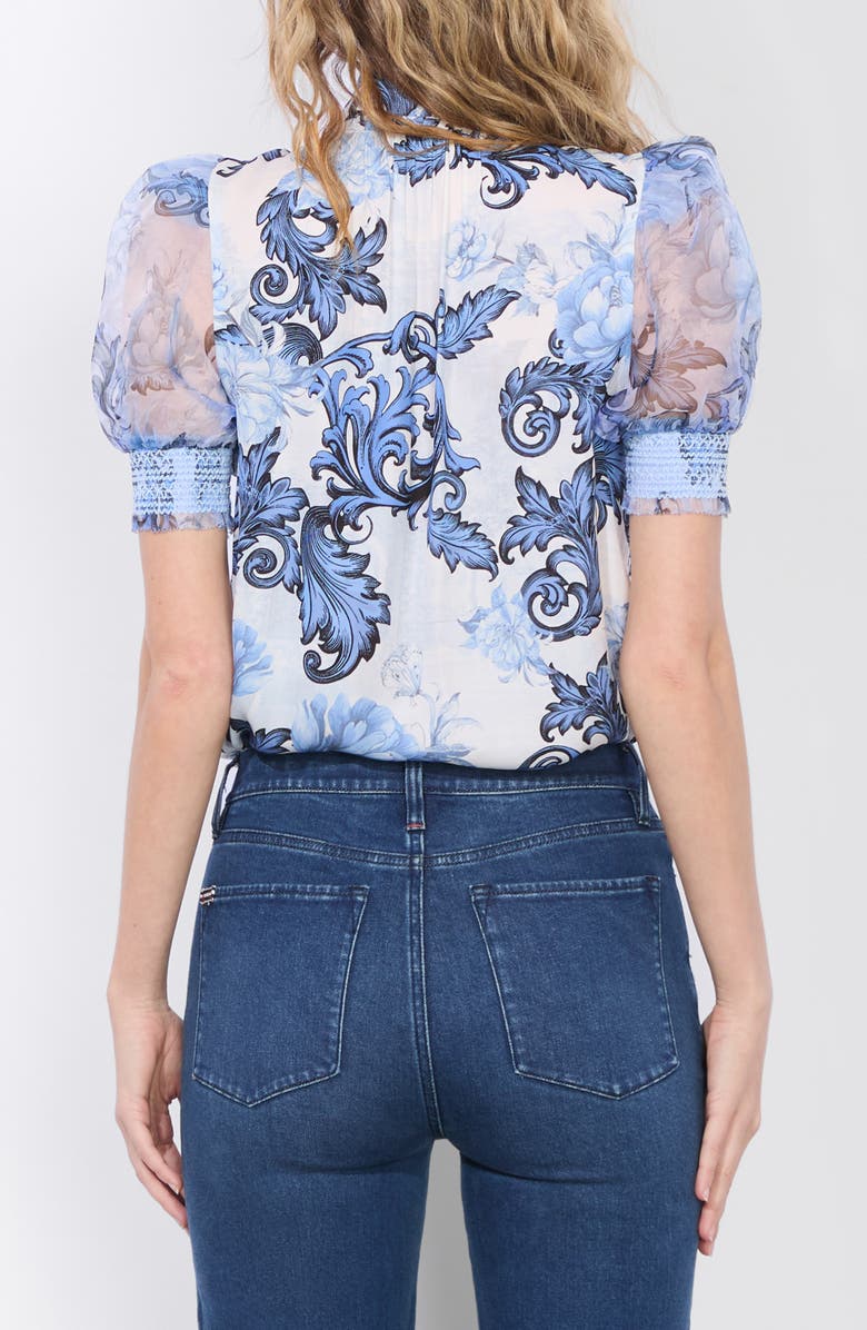Alice + Olivia Brentley Floral Tie Neck Puff Sleeve Top | Nordstromrack