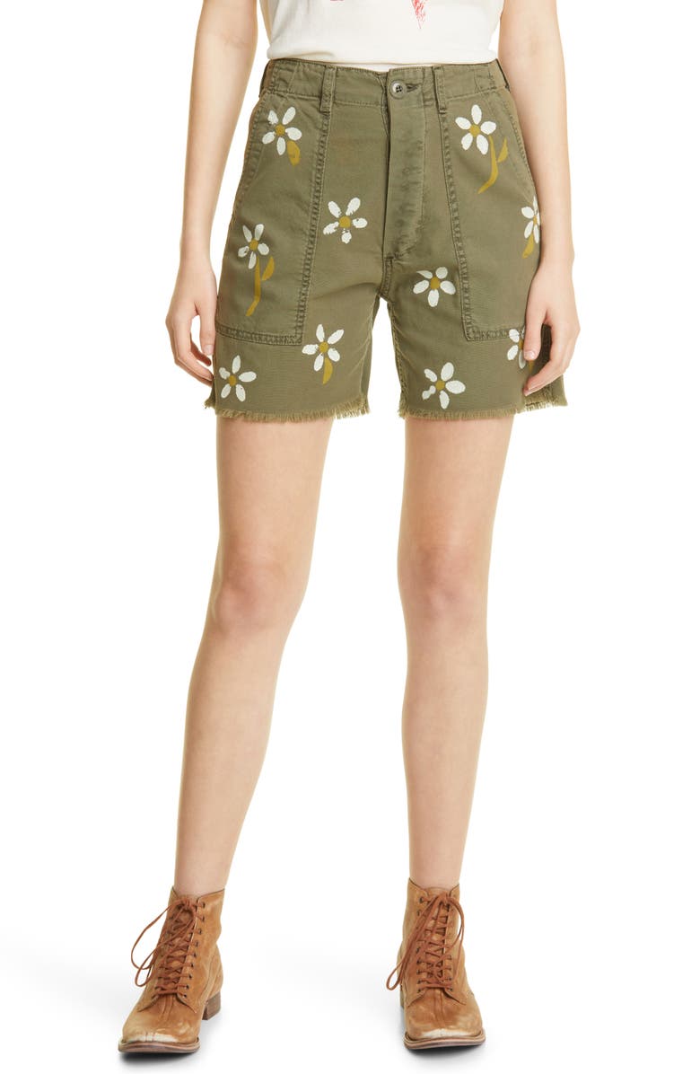 THE GREAT. The Army Flower Stamp Cotton Shorts | Nordstromrack