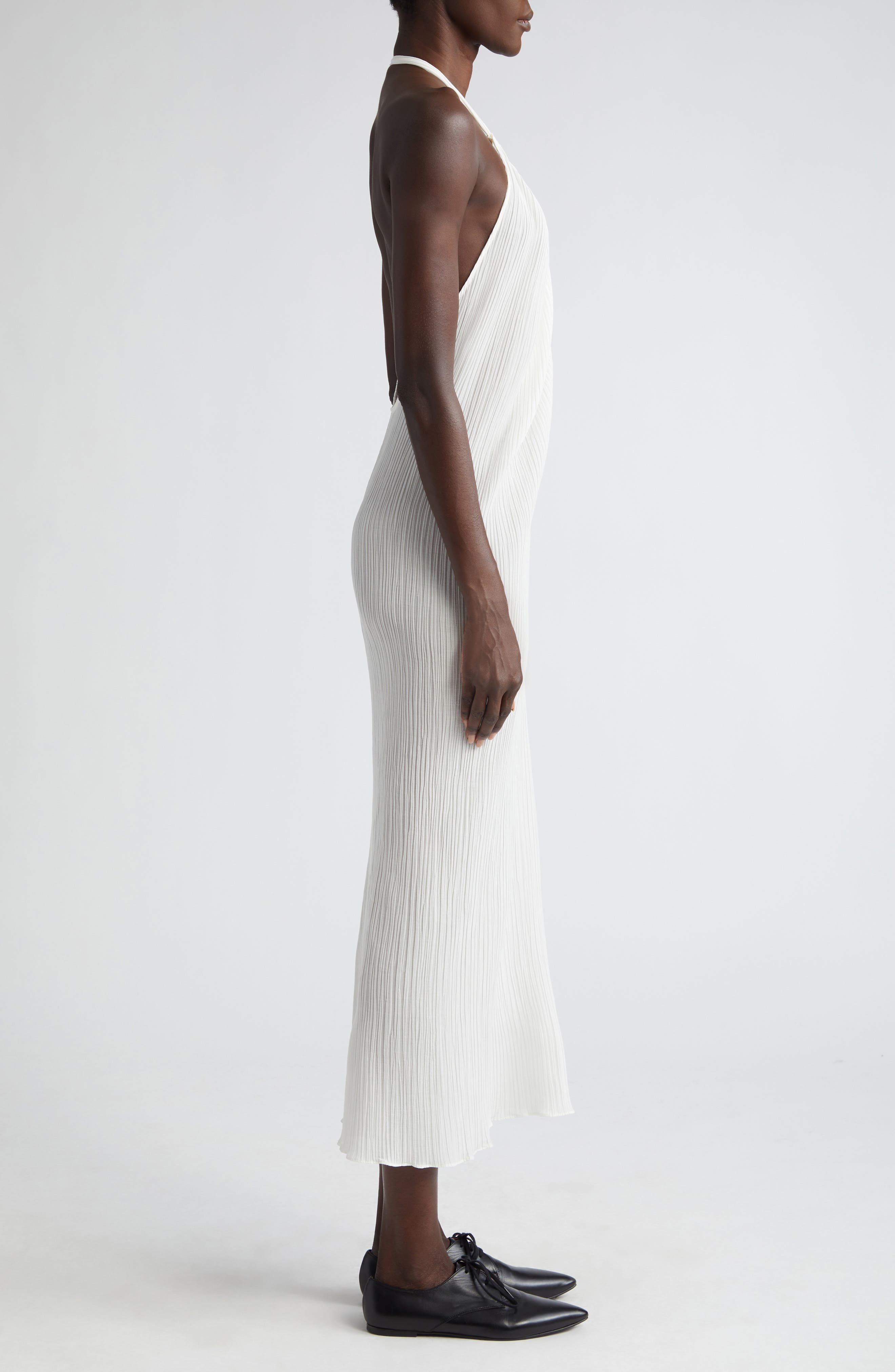 BITE Studios Parchment Ruched Organic Cotton & Organic Silk Halter Dress | Nordstrom