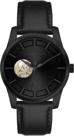 Alfred Sung Automatic I Quartz Leather Strap Watch, 42mm | Nordstromrack
