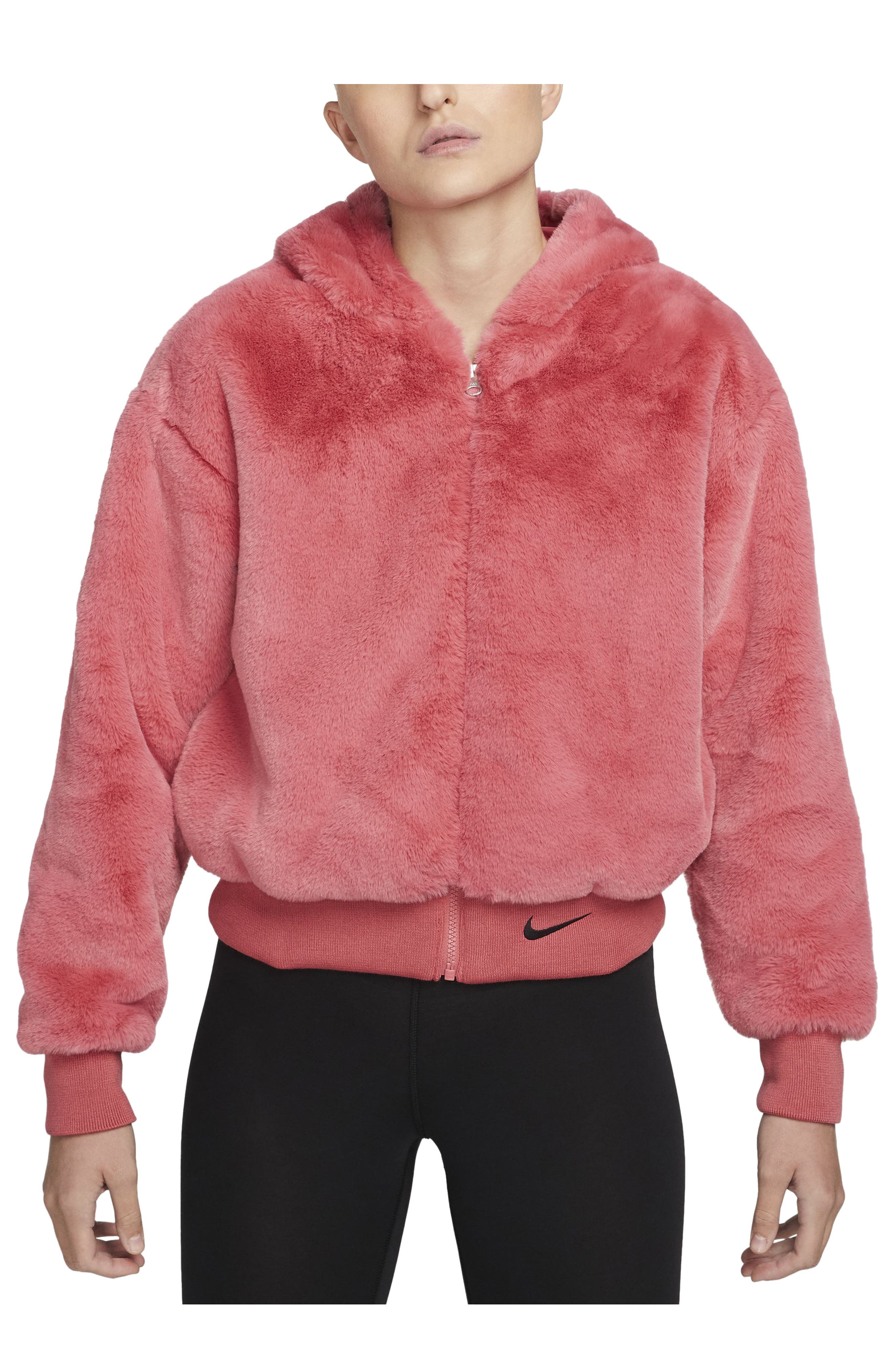 Nike Sportswear Essential Faux Fur Jacket In Archaeo Pink/black | ModeSens