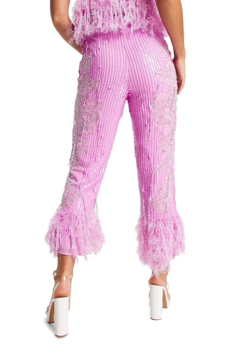 ASOS DESIGN EDITION Sequin & Bead Faux Feather Trim Crop Pants ...