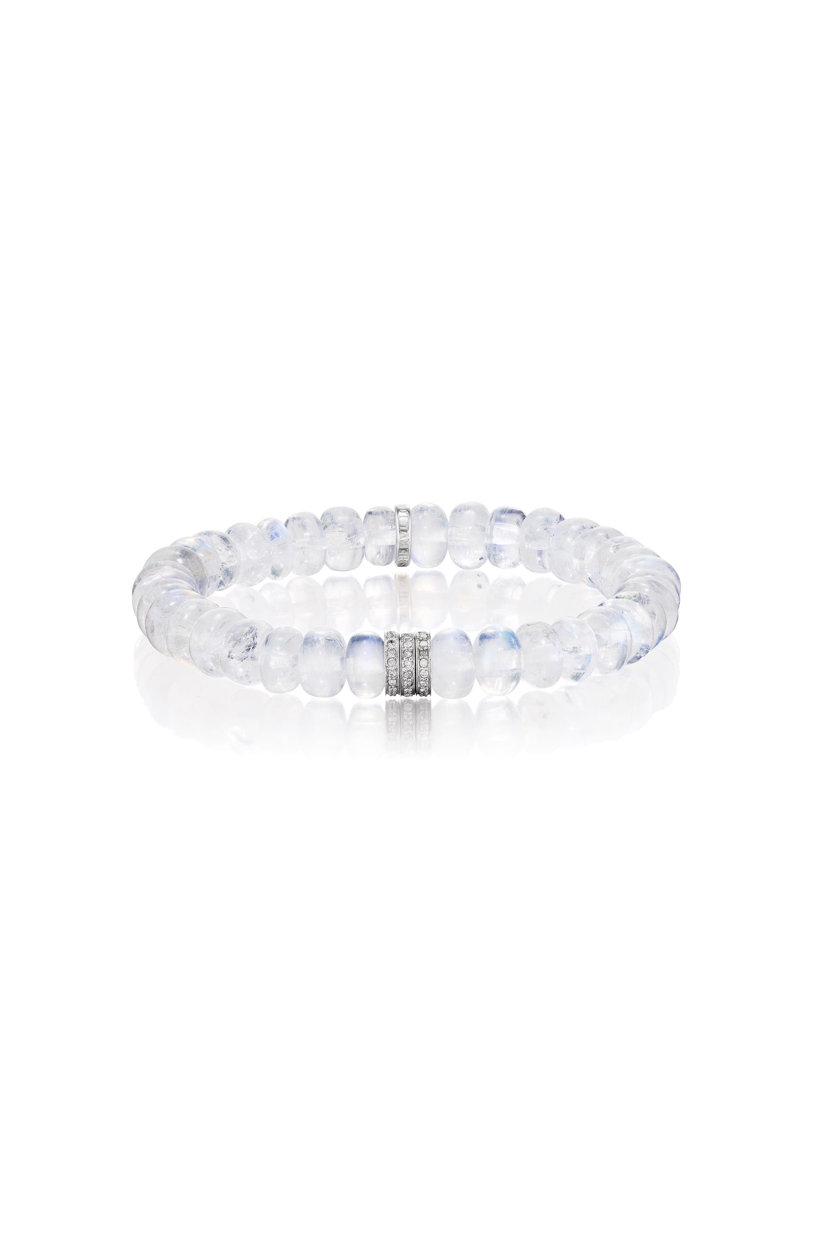 Sheryl Lowe Rainbow Moonstone 8mm Bead Bracelet with 3 Clustered ...