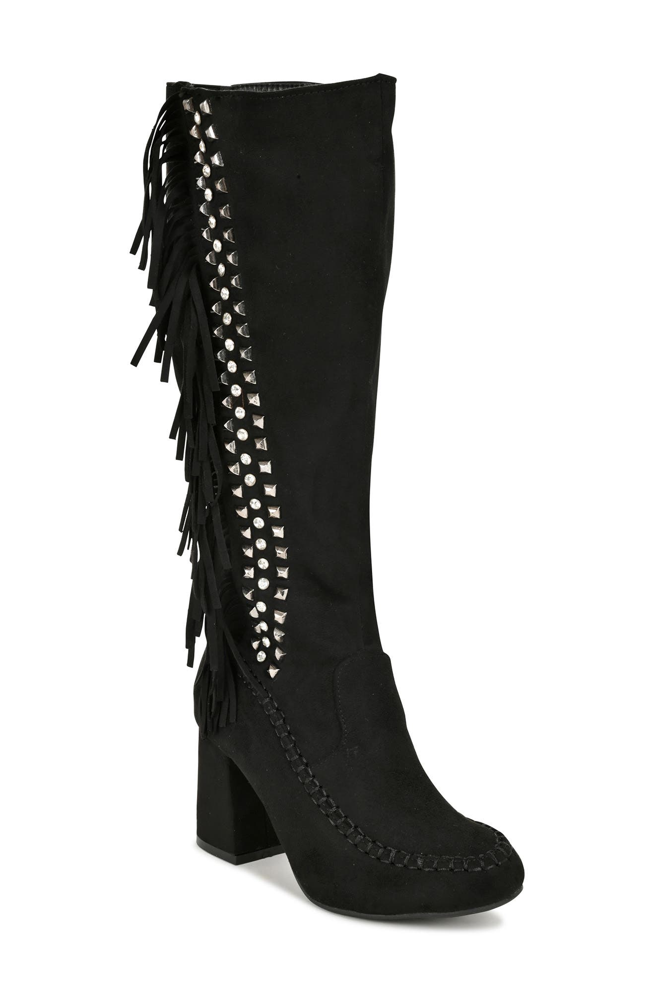 LADY COUTURE East Village Tall Studded Fringe Boot (Women) | Nordstromrack