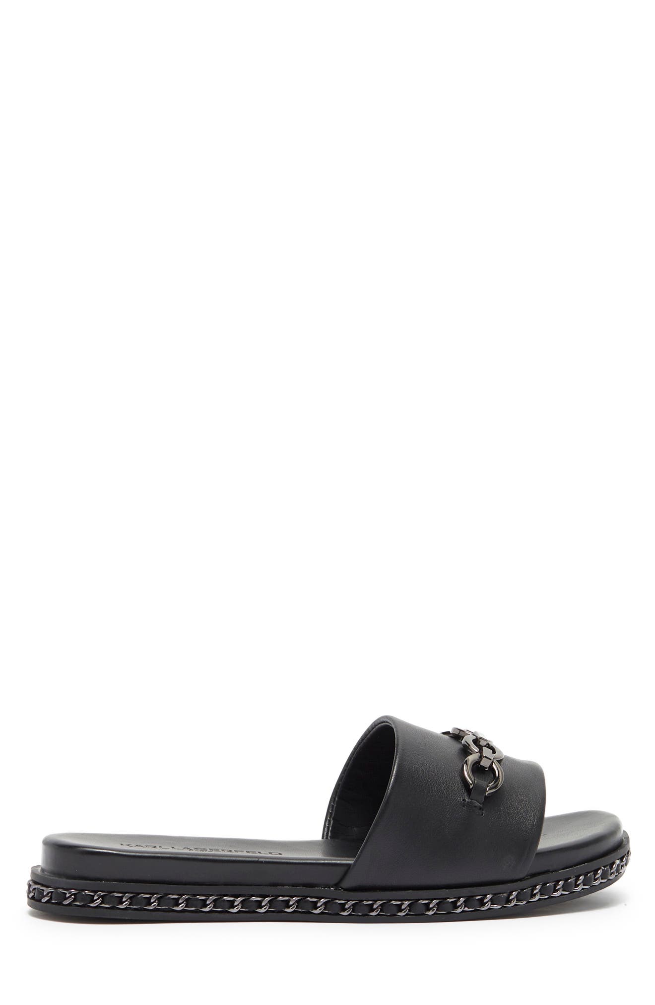 KARL LAGERFELD PARIS Brielle Chain Trim Leather Slide Sandal (Women ...