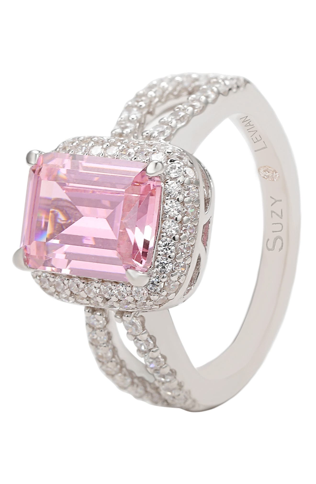 SUZY LEVIAN Sterling Silver Pink Emerald CZ Pavé Halo Ring | Nordstromrack