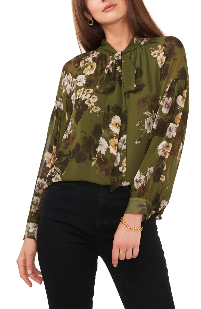 Vince Camuto Floral Print Tie Neck Blouse | Nordstromrack