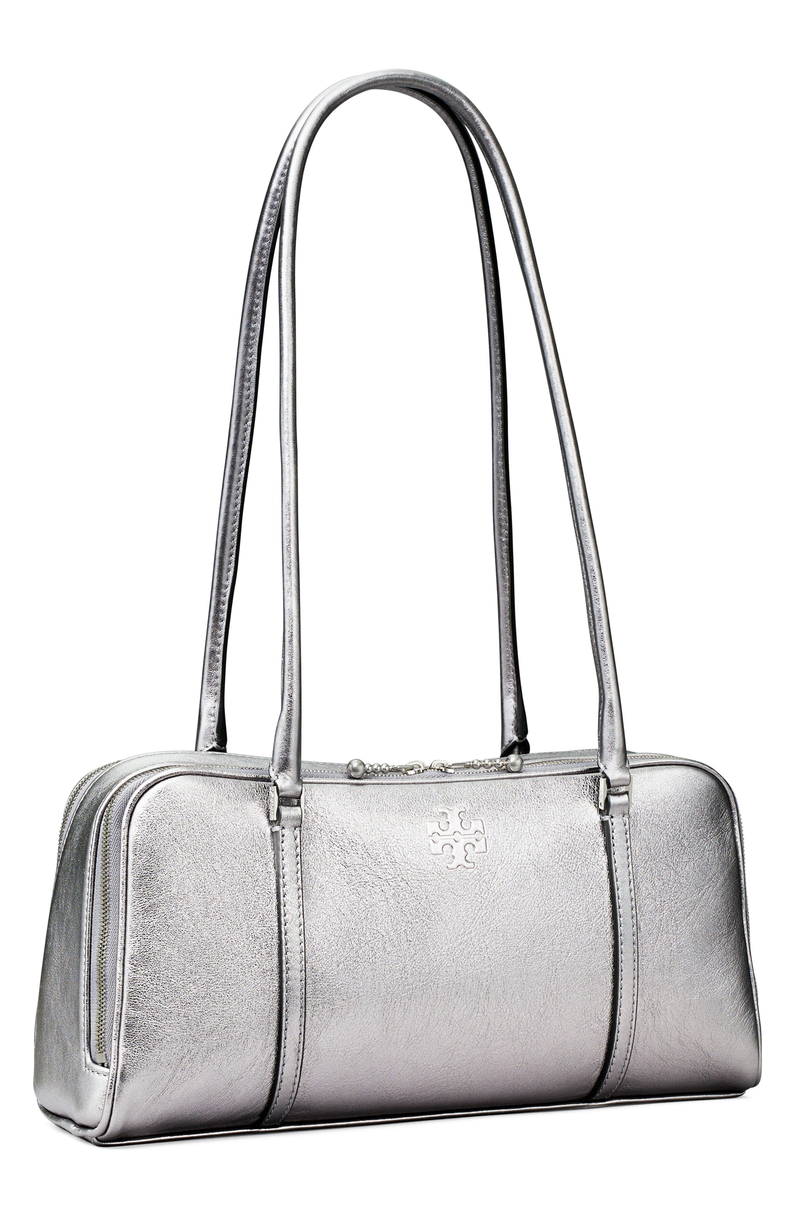 Tory Burch T Monogram Small Metallic Marshmallow Satchel | Nordstrom
