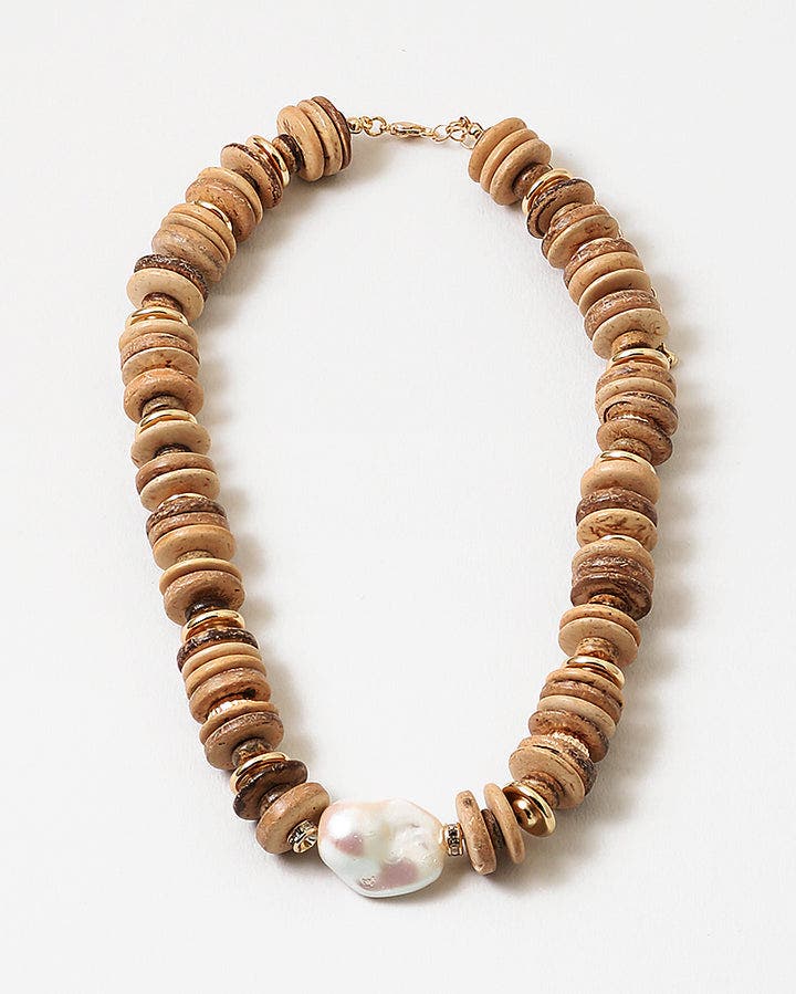 Erin McDermott Jewelry Raw Coconut Wood & Pearl Necklace | Nordstrom