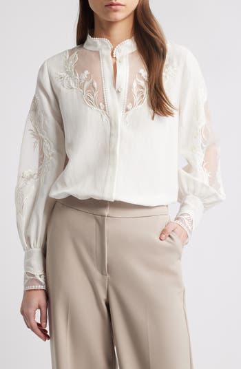 KOBI HALPERIN Angela Embroidered Detail Button-Up Shirt | Nordstrom