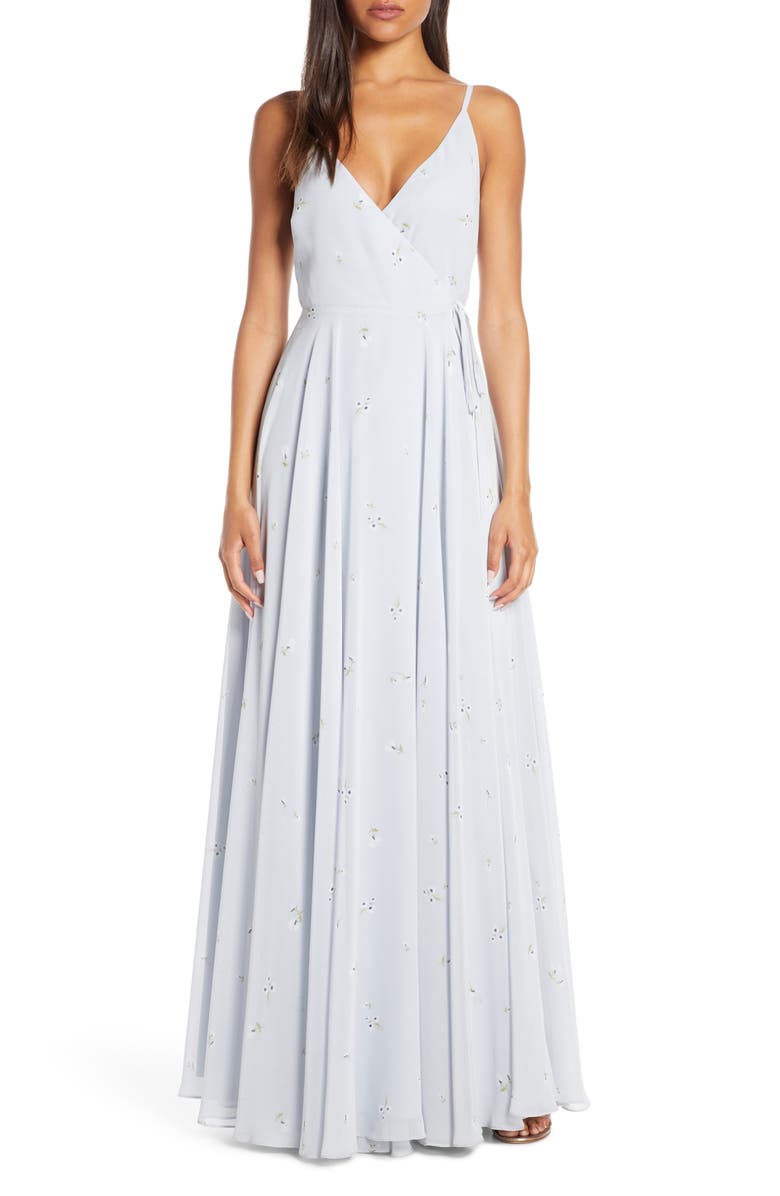 Jenny Yoo James Ditsy Floral Print Wrap Chiffon Evening Gown ...