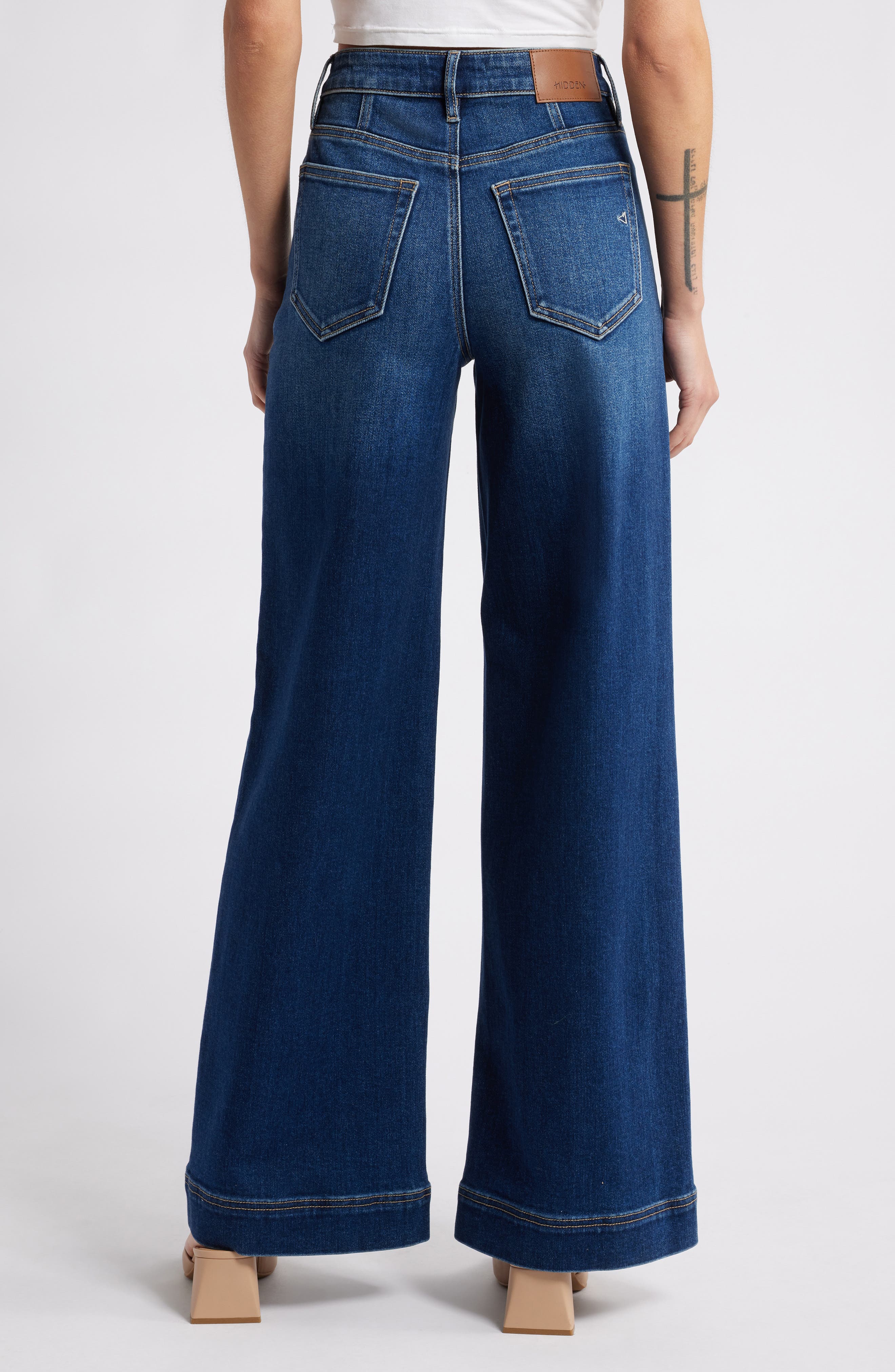 HIDDEN JEANS Patch Pocket High Waist Wide Leg Jeans | Nordstrom