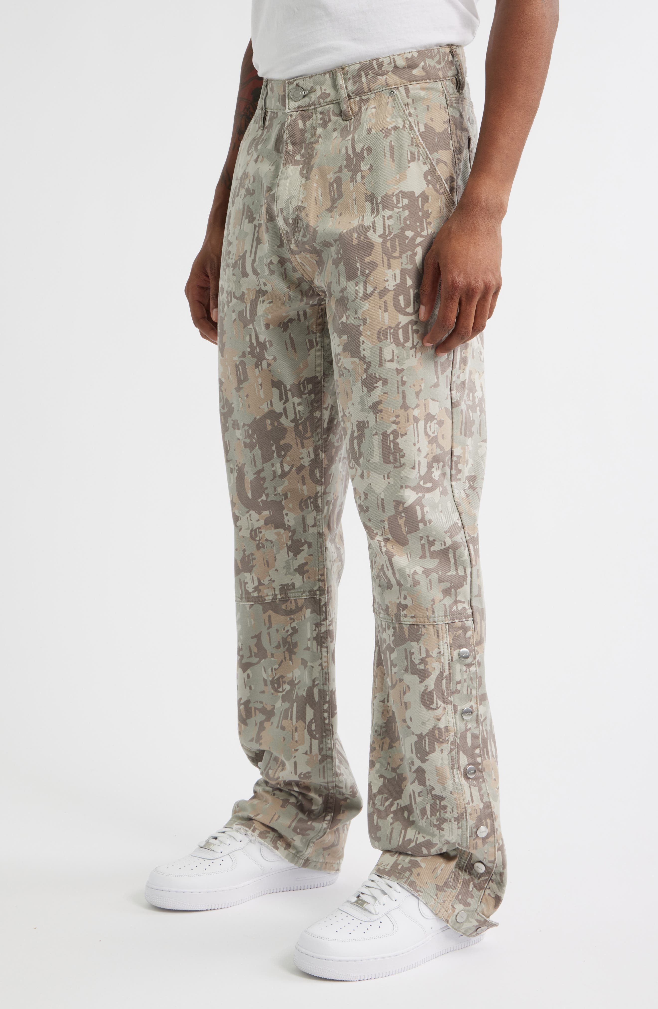 PURPLE BRAND Logo Camo Snap Hem Cotton Twill Carpenter Pants ...