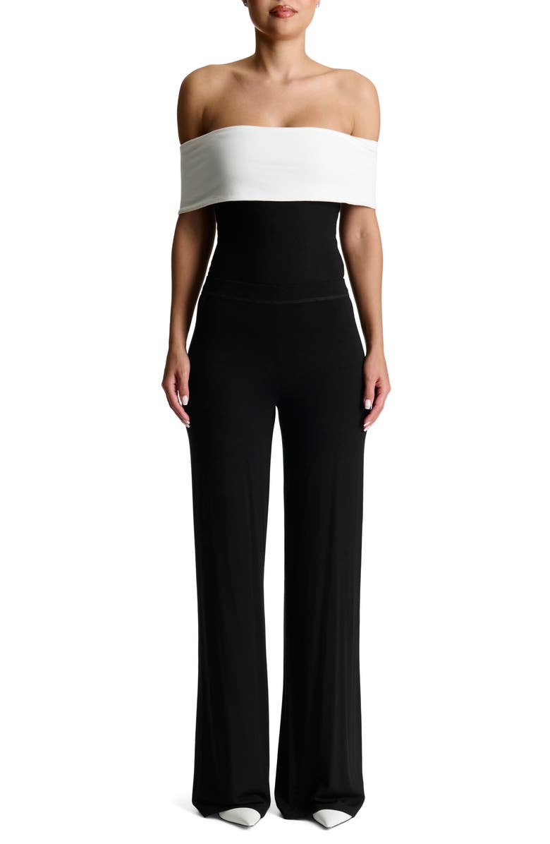 Naked Wardrobe Butter Colorblock Off the Shoulder Fitted Bodysuit ...