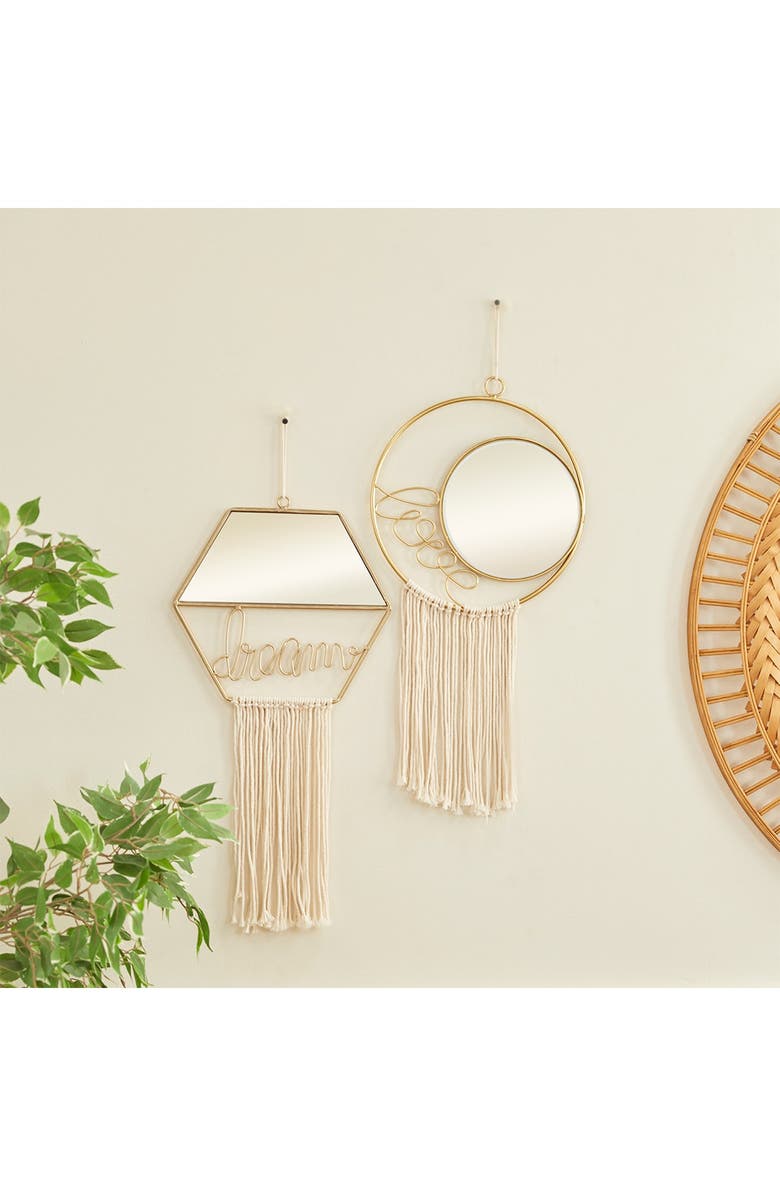 Novogratz Gold Metal Handmade Dream, Love Wall Mirror with Fringe ...