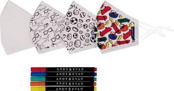 Andy & Evan 4-Pack Youth Coloring Face Masks & 5-Pack Fabric Markers ...