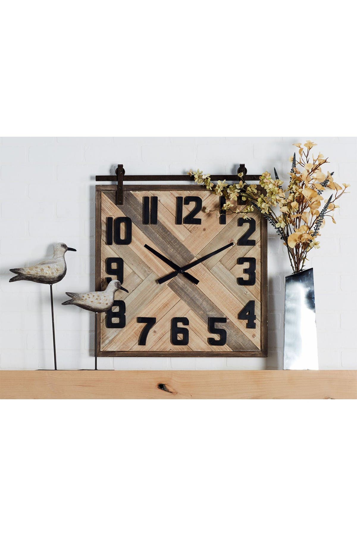 WILLOW ROW Brown Wood Sliding Barn Door Style Wall Clock | Nordstromrack