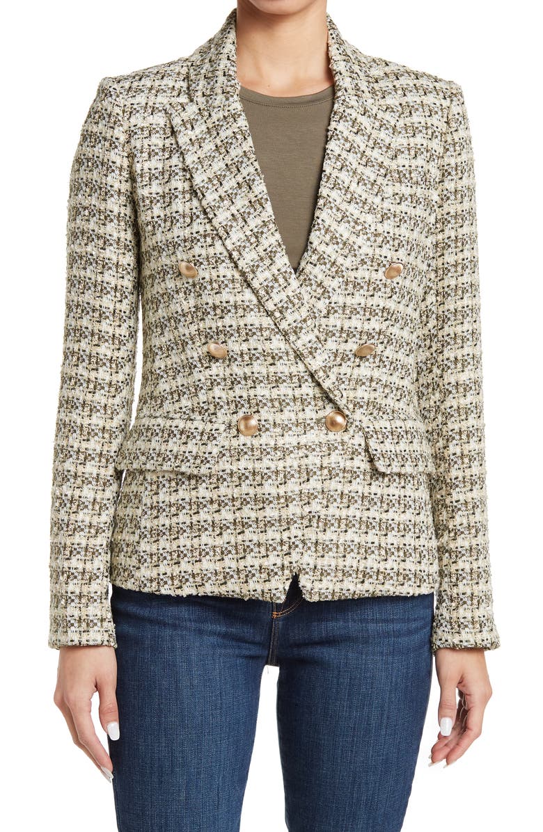 L'AGENCE Kenzie Double Breasted Metallic Tweed Blazer | Nordstrom