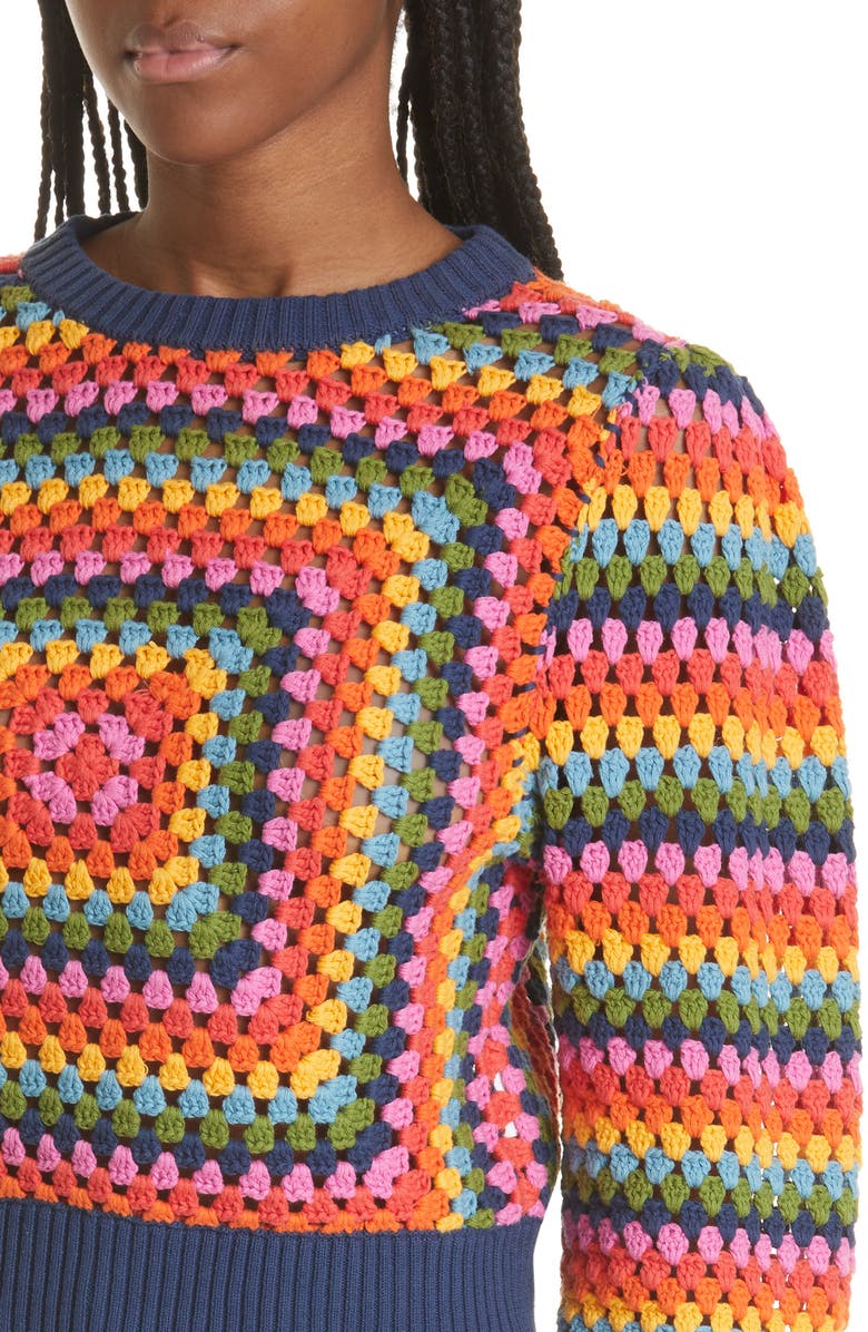 FARM Rio Sunset Stripes Crochet Crop Sweater | Nordstromrack