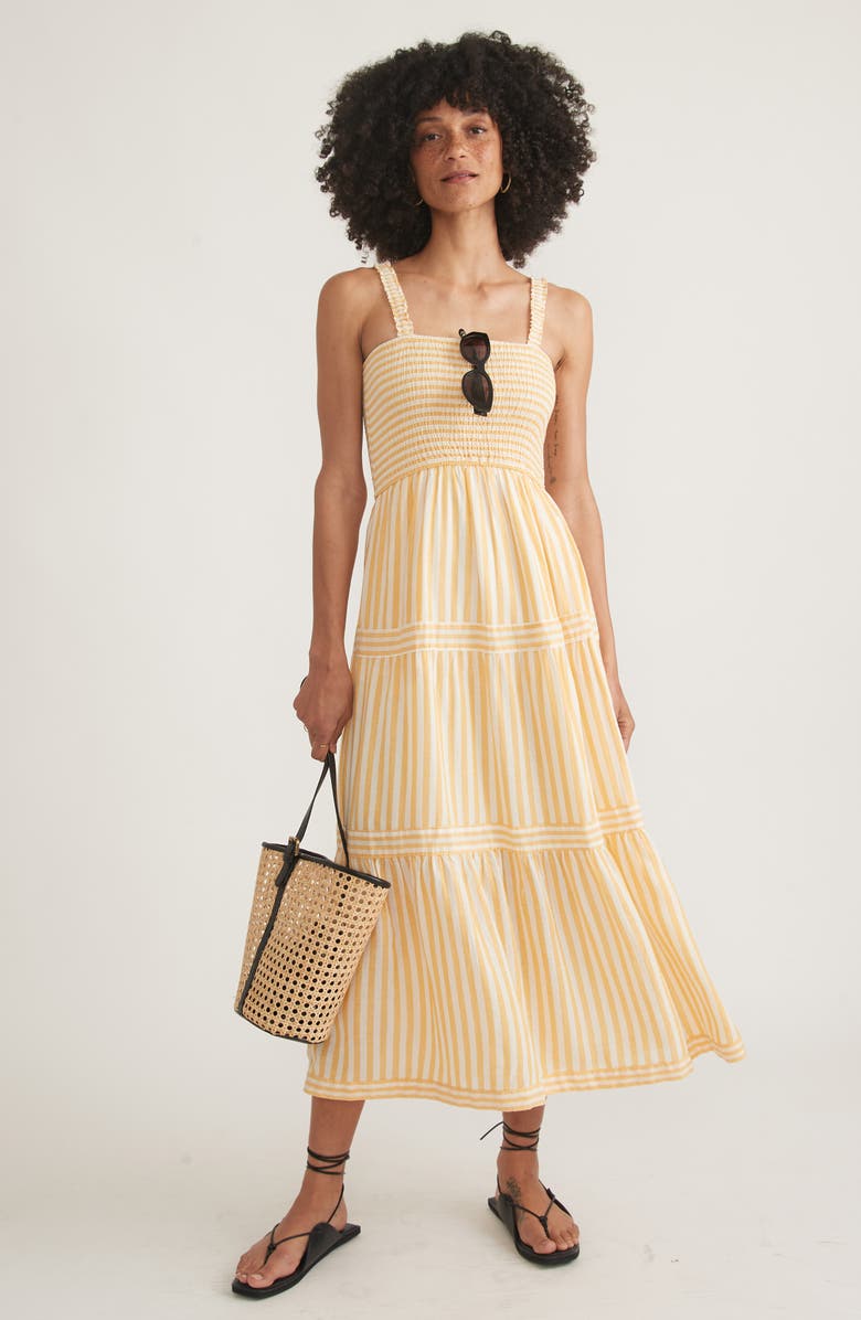 Marine Layer Selene Stripe Smocked Midi Sundress | Nordstromrack