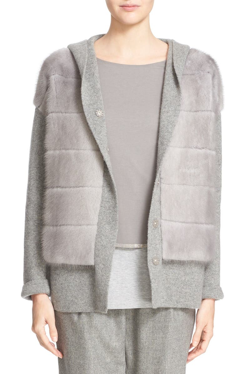 Fabiana Filippi Hooded Cashmere Sweater with Genuine Mink Fur Overlay ...