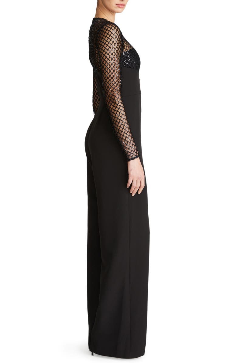 HALSTON Jac Sequin Illusion Neck Crepe Jumpsuit | Nordstromrack