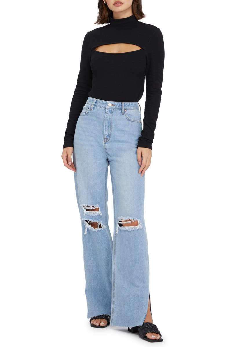 Sanctuary Cut It Out Rib Mock Neck Cotton Blend Top | Nordstromrack