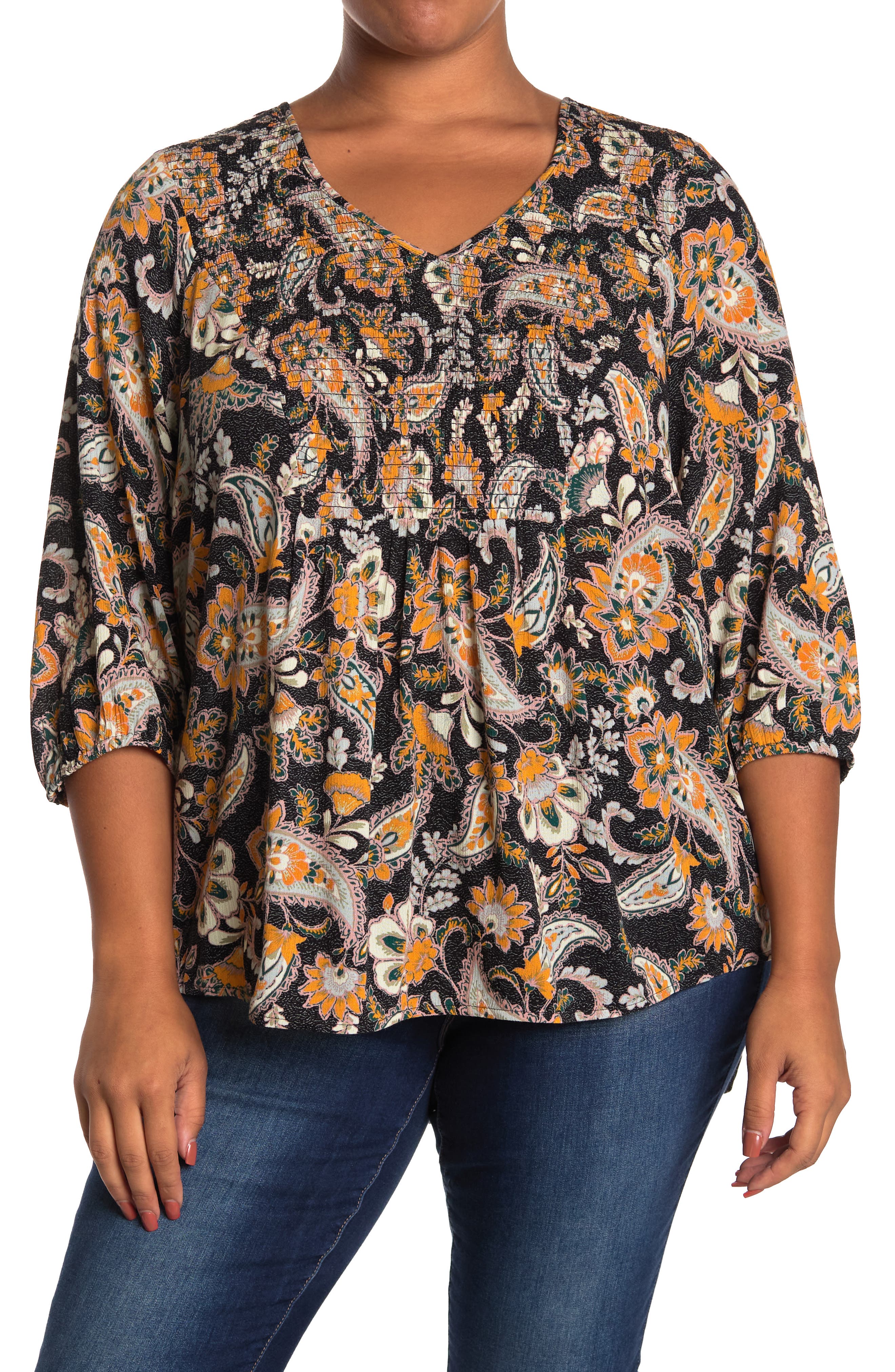 DR2 by Daniel Rainn Floral Smocked V-Neck Blouse | Nordstromrack