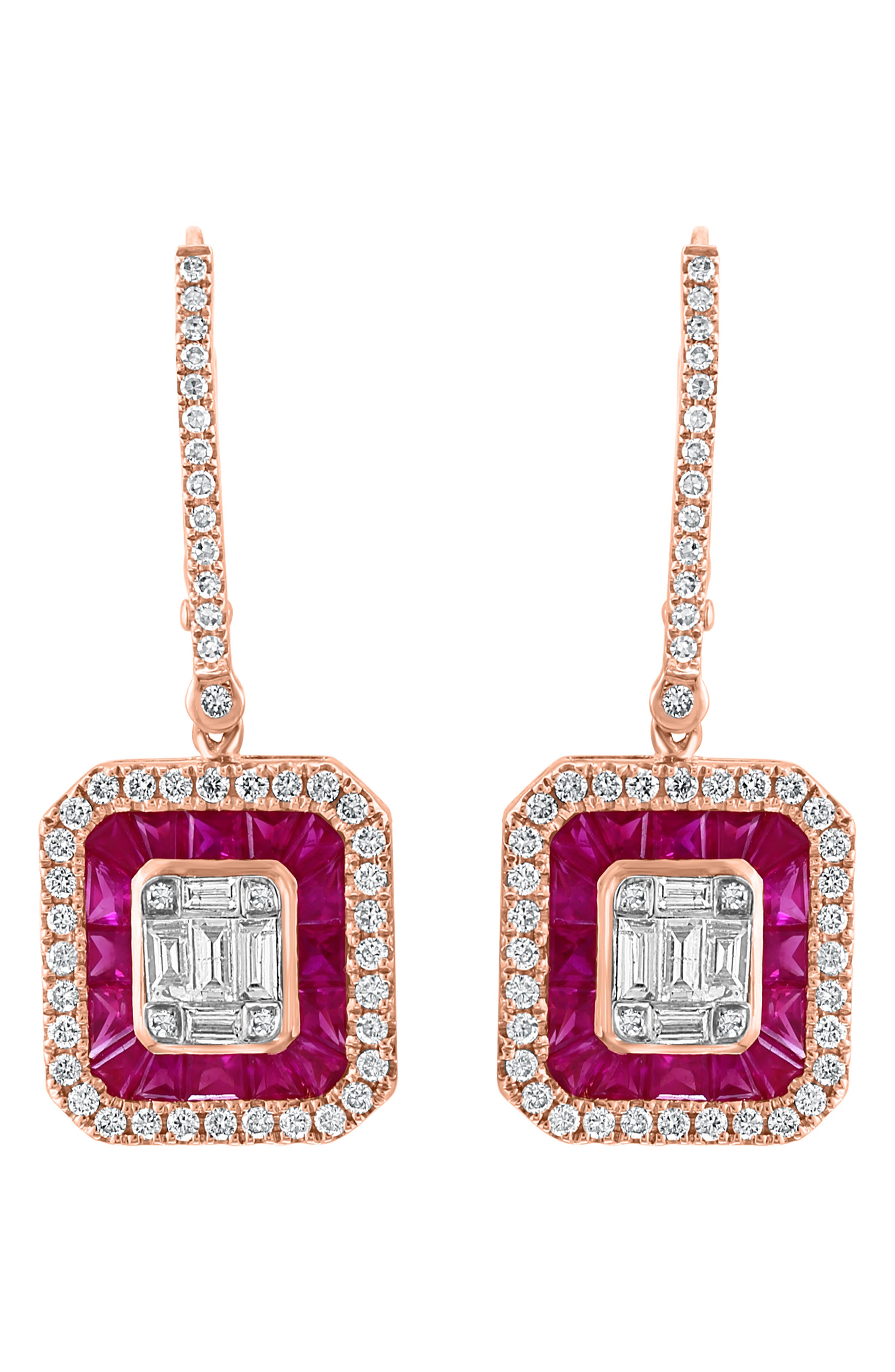 14K Rose Gold Diamond Ruby Drop Earrings - 0.9ct. (Women) | Nordstromrack