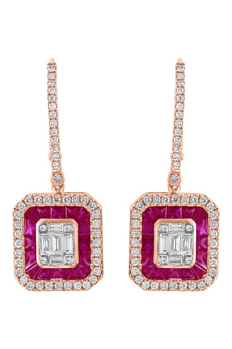 14K Rose Gold Diamond Ruby Drop Earrings - 0.9ct. (Women) | Nordstromrack