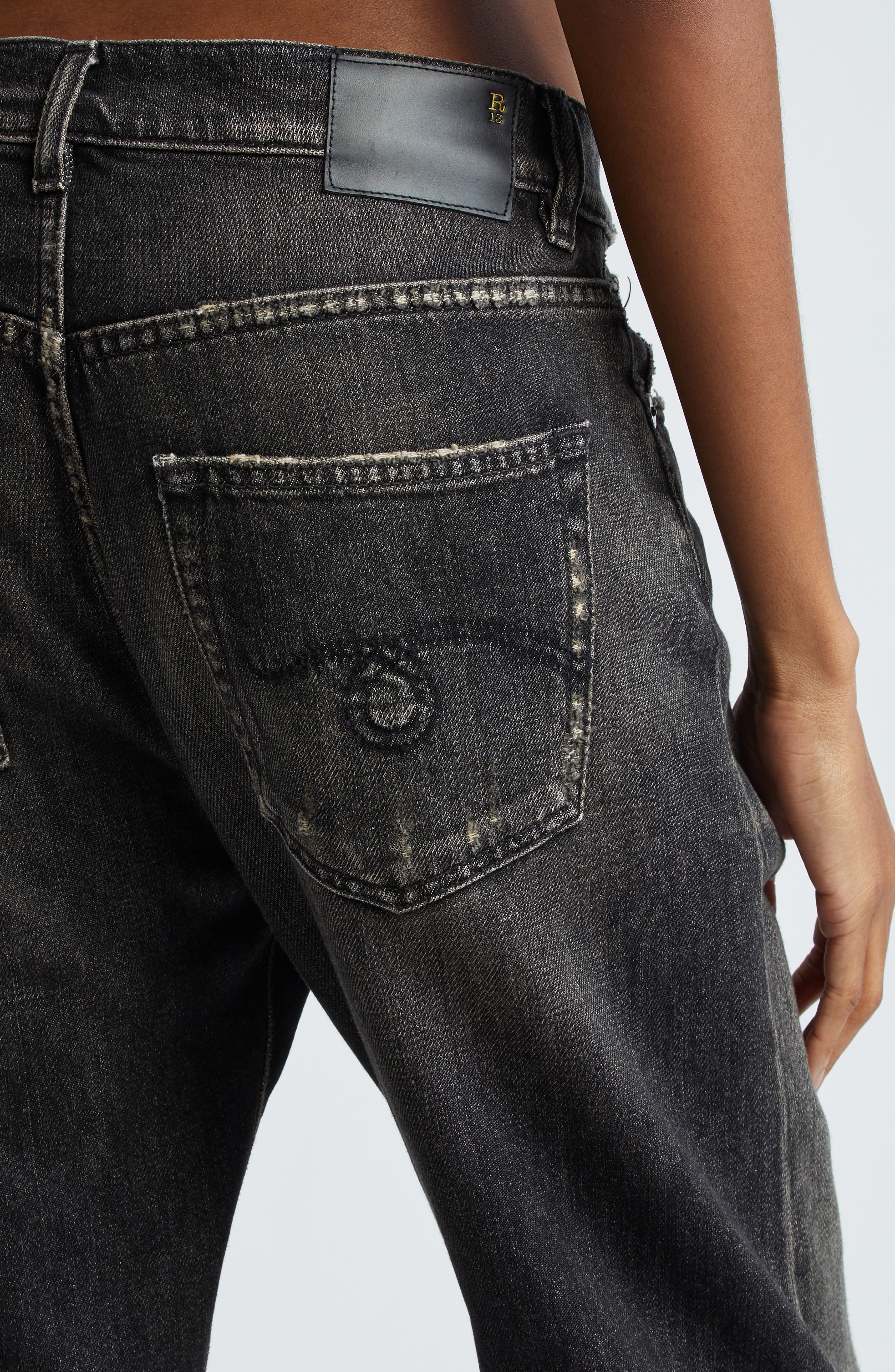 R13 Distressed Fray Hem Stretch Boyfriend Jeans | Nordstrom