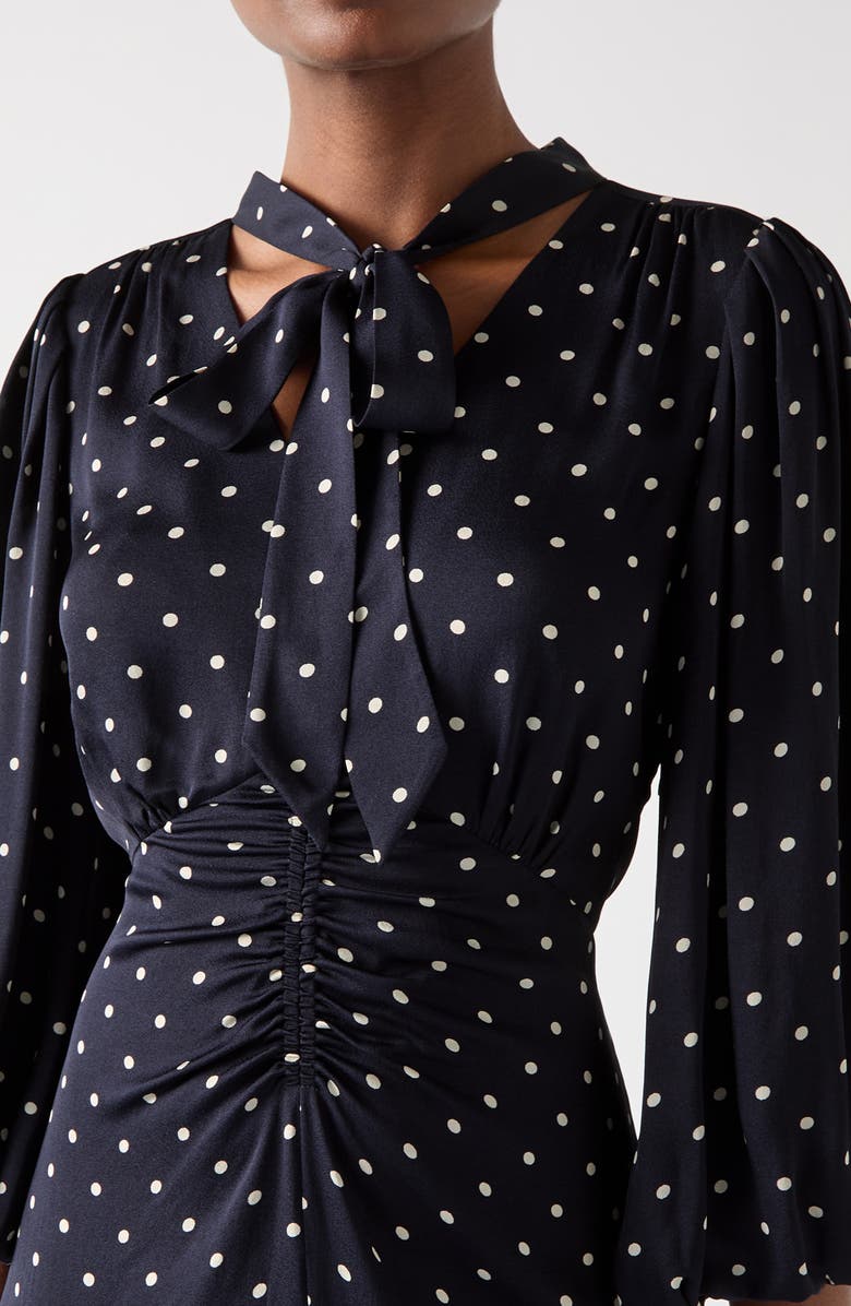 LK Bennett Hester Dot Tie Neck Midi Dress | Nordstromrack