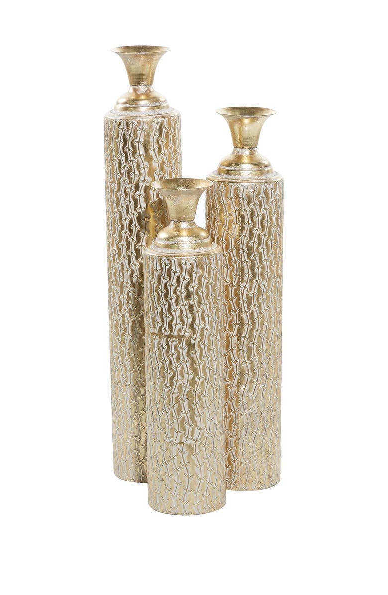 WILLOW ROW Goldtone Metal Glam Vase with Growing Vine Pattern - Set of ...