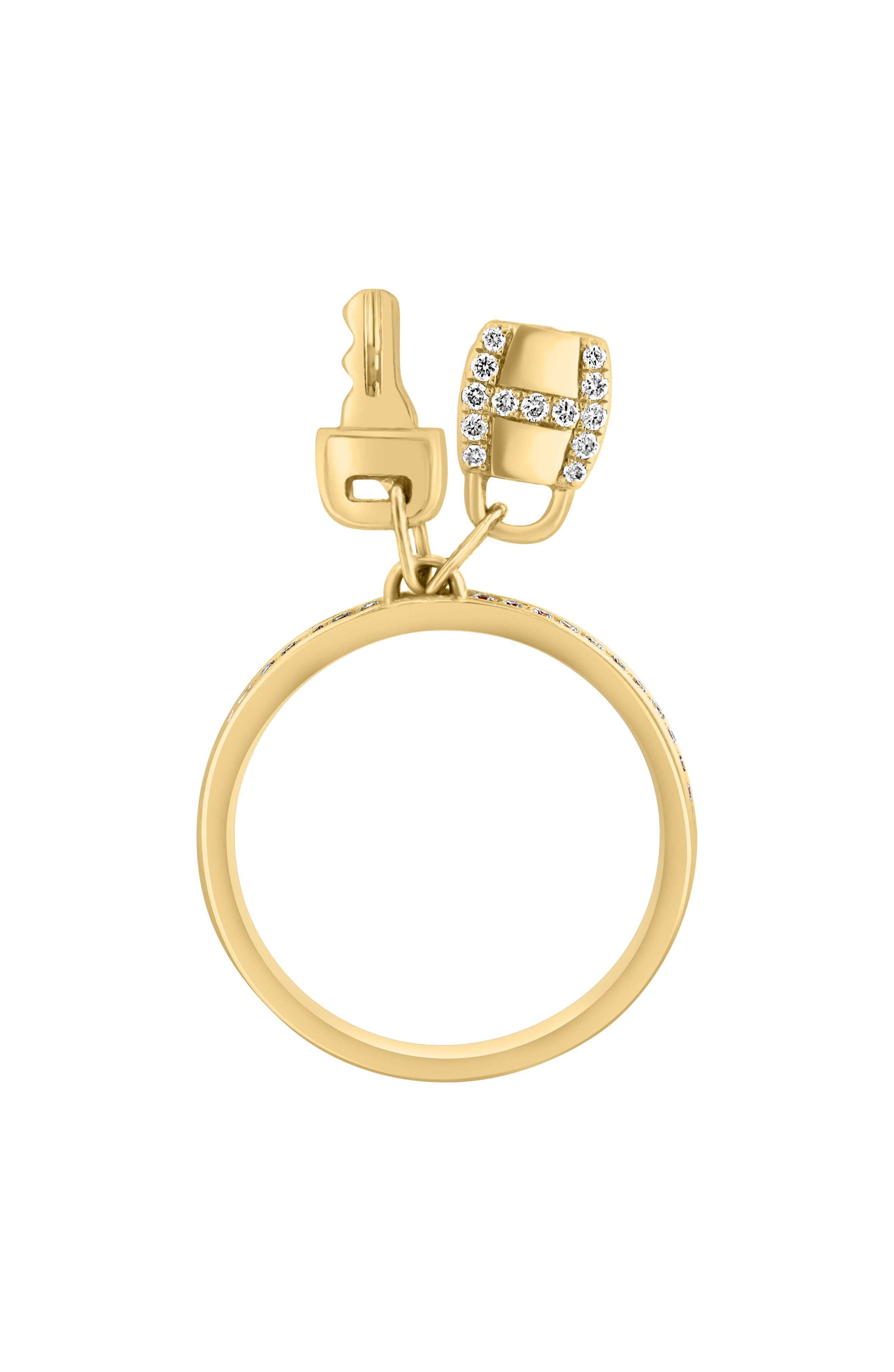 EFFY 14K Yellow Gold Diamond Lock & Key Charm Ring - 0.20ct ...