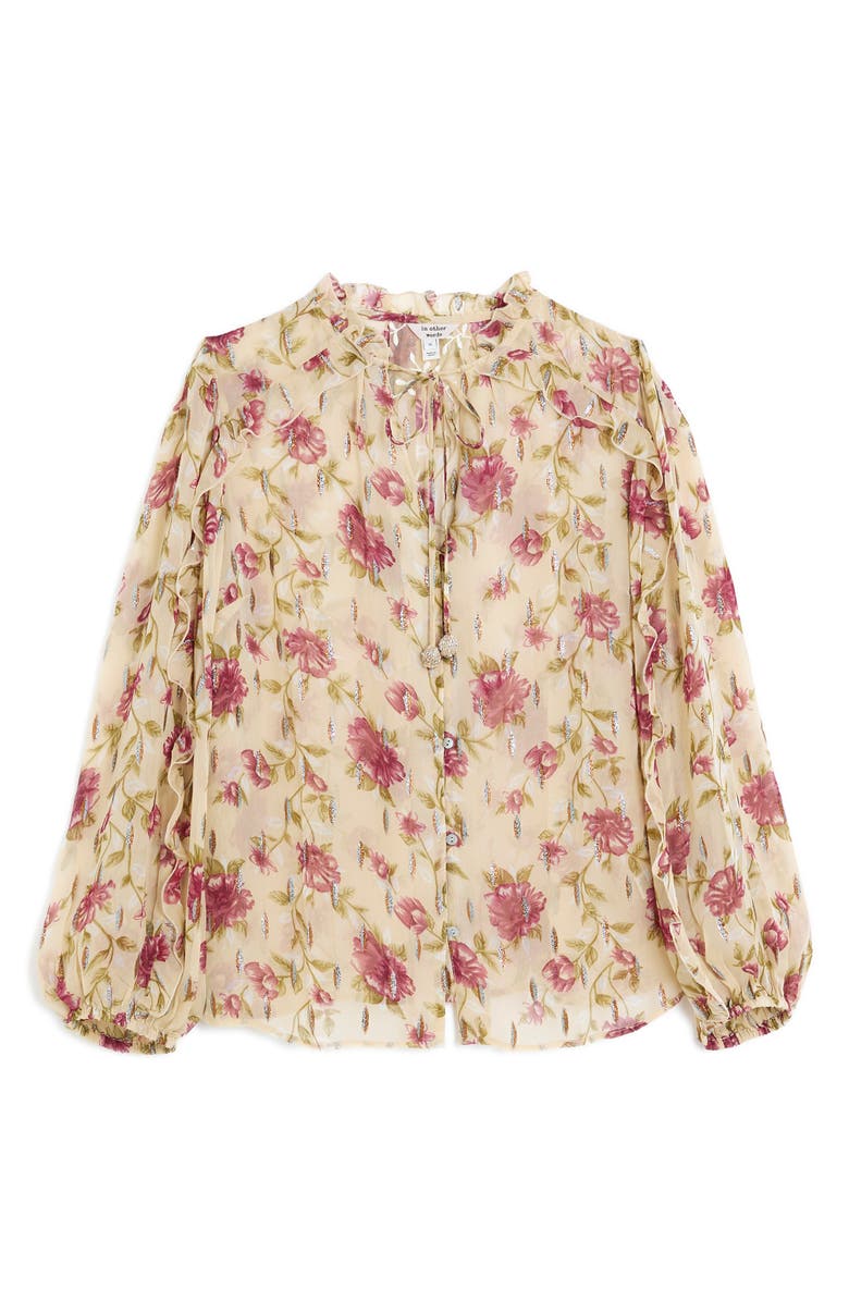 River Island Floral Metallic Dot Ruffle Button-Up Top | Nordstromrack