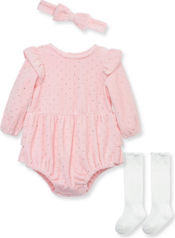 Little Me Shine Velour Bodysuit, Headband & Socks Set | Nordstromrack