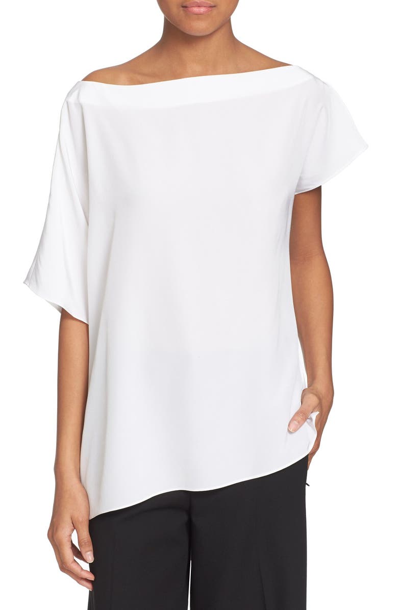Tibi Asymmetrical Split Shoulder Silk Top | Nordstromrack