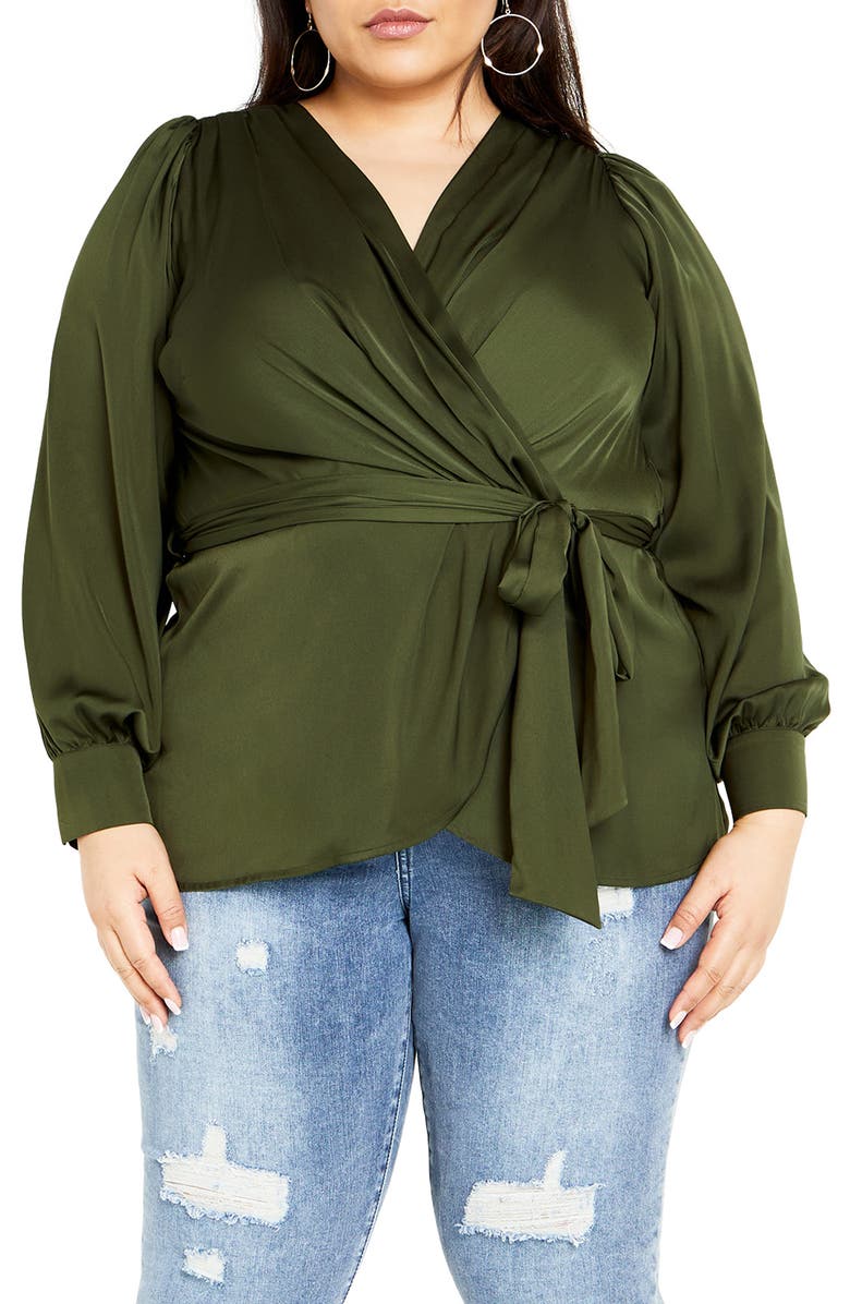 City Chic Opulent Long Sleeve Faux Wrap Top | Nordstromrack