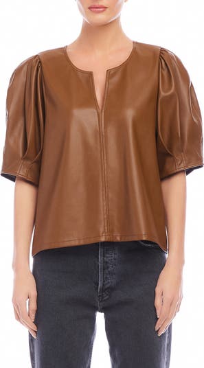 FIFTEEN TWENTY Poof Faux Leather Puff Sleeve Top | Nordstrom