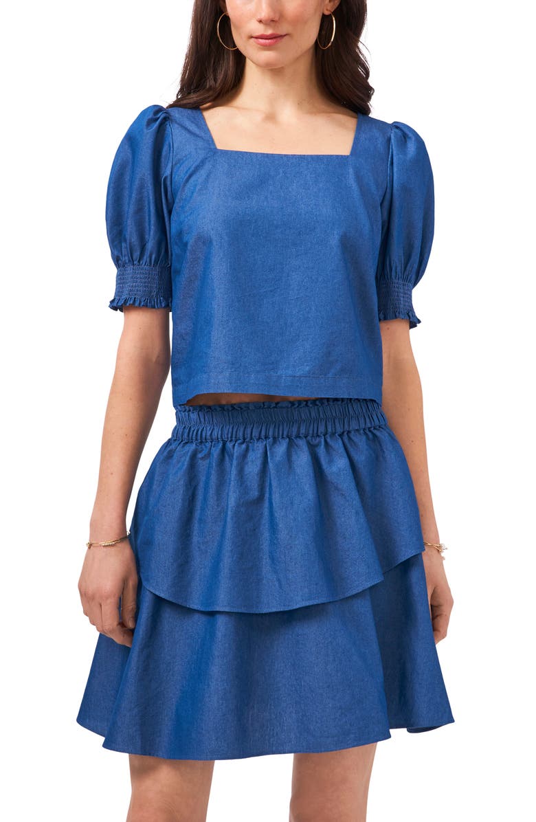 1.STATE Square Neck Puff Sleeve Denim Top | Nordstromrack