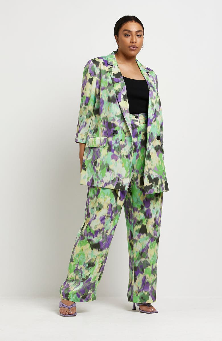 River Island Blur Floral Print Ruched Sleeve Blazer | Nordstromrack