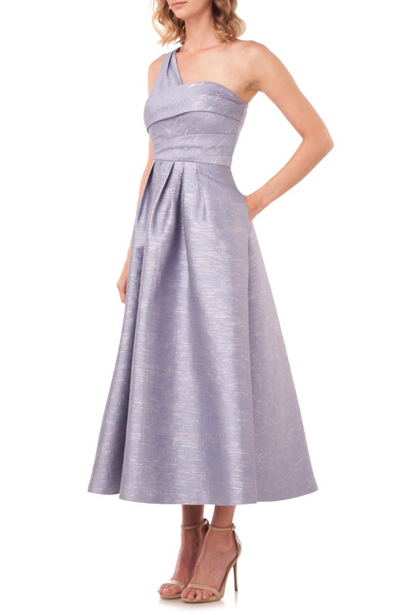Kay Unger Victoire Metallic Jacquard One-Shoulder Cocktail Dress ...