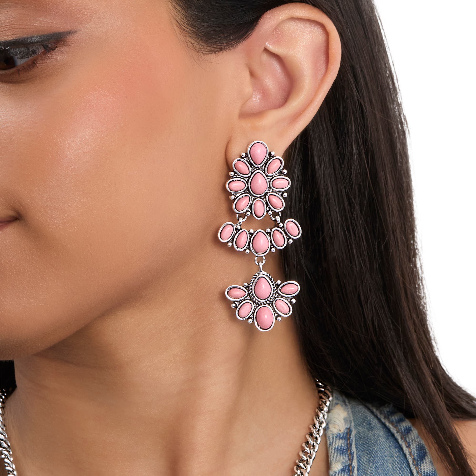 Jessica Simpson Pink Stone Statement Drop Earrings in Floral Shape ...